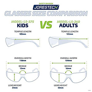 JORESTECH Kids Safety Glasses UV Protection Anti Scratch Clear Frameless with multi color temples Glasses, Meets ANSI Z87+ Standards, Eye Protection Activewear Pack of 12 (LS-375-MULT)