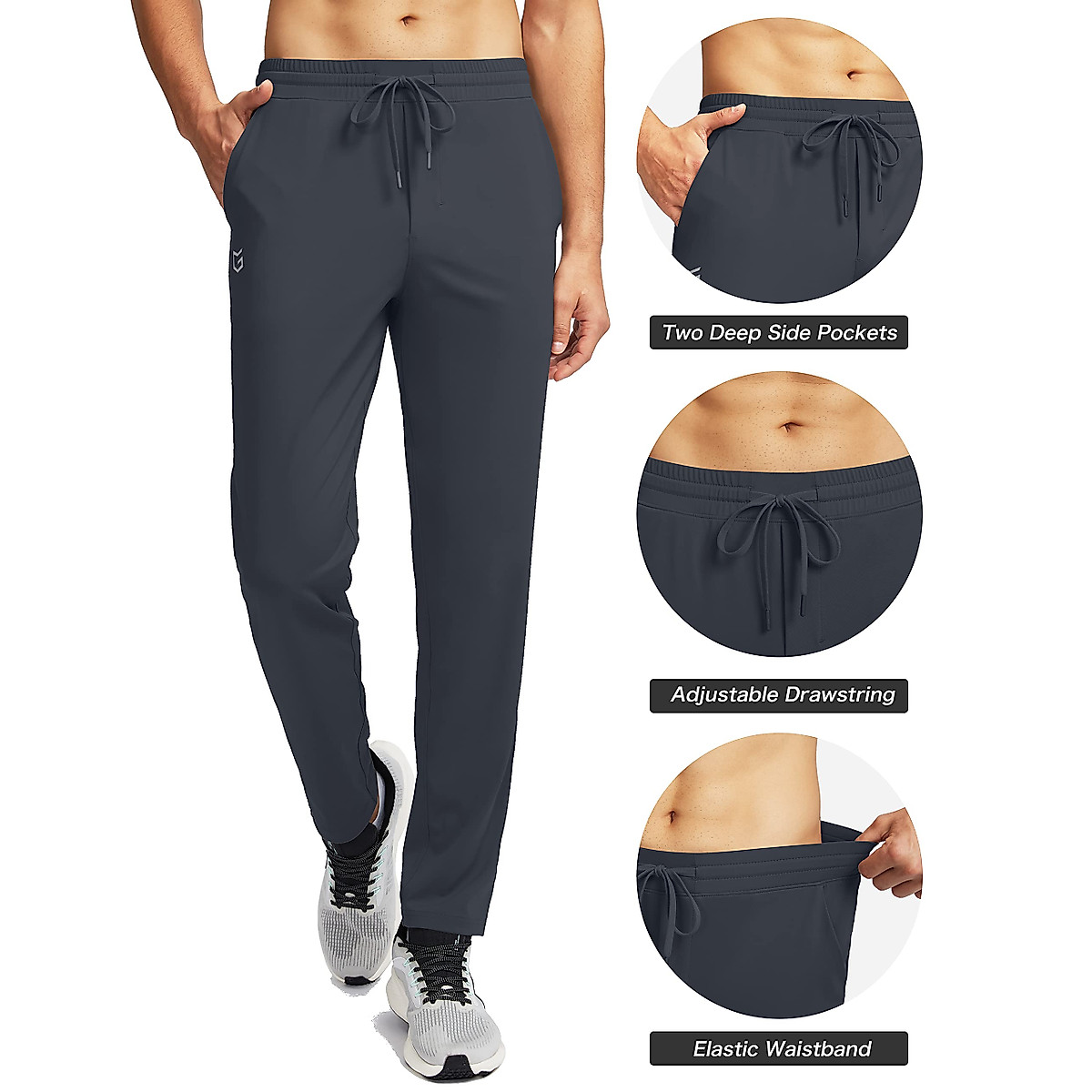 G Gradual Mens Sweatpants Zipper Pockets Tapered Track Athletic Pants for Running, Exercise, Workout (Dark Grey, Medium)