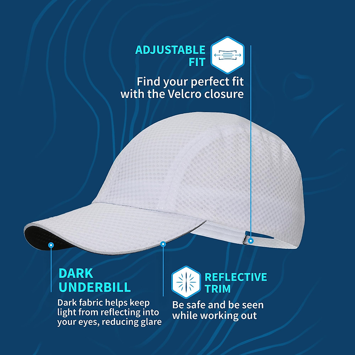TrailHeads Women's Race Day Performance Running Cap, Lightweight & Quick Drying Mesh Sports Hat with Reflective Trim - White