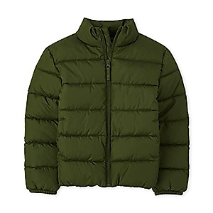 The Children's Place Boys' Medium Weight Puffer Jacket, Wind, Water-Resistant, Dark Ivy, XLarge (14)