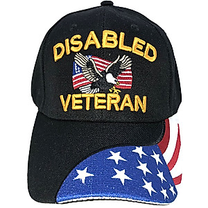 U.S. Army Baseball Caps Hats | Military Veterans Apparel | 3D Embroidered | Adjustable (Disabled Veteran with US Flag and Eagle) Black