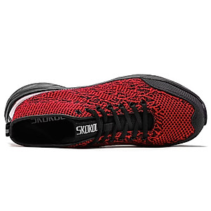 SKOKOD Men's Steel Toe Shoes Non-Slip Puncture Proof Work Shoes Food Service Safety Shoes for Men Lightweight Breathable Comfortable Outdoor Sports Shoes（Red 9）