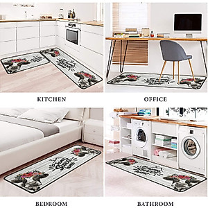 Farmhouse Cow Kitchen Rugs and Mats Set of 2 Pieces,Home Sweet Home Kitchen Mat Non Slip Absorbent Mats for Sink Waterproof Runner Rug for Laundry Room17 x48