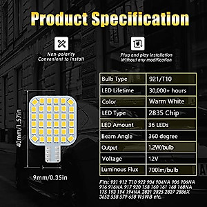 BRISHINE 20PCS 921 Interior LED Light Bulbs for RV, Super Bright 36-SMD Warm White 922 912 LED Bulbs Replacement for Camper Trailer Motorhome Marine Boat Indoor Ceiling Dome Lights(12V DC)