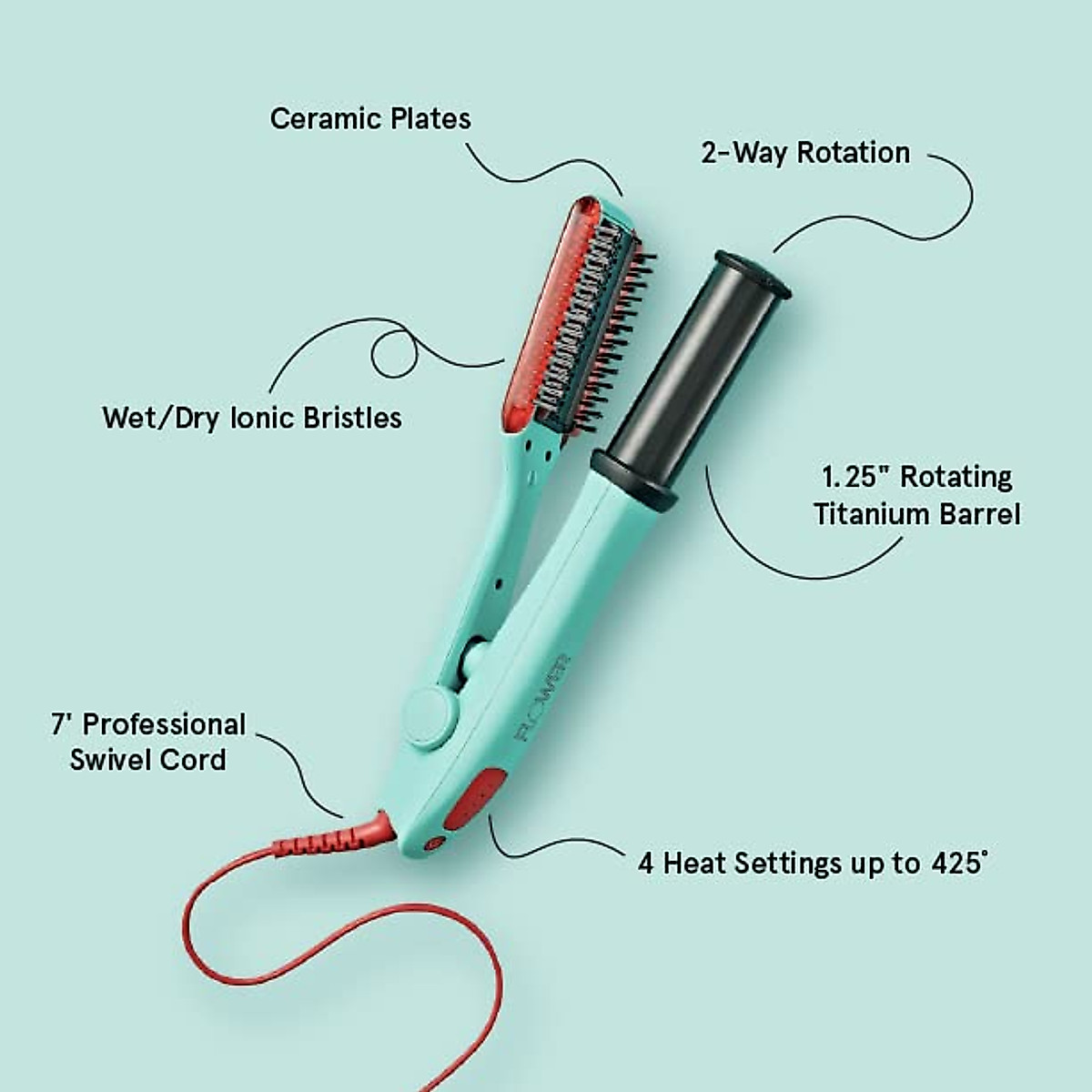 Flower Beauty All-in-One Versatile Styling Tool - Revolving Straightener or Curling Wand with 4 Heat Settings - Reduce Damage for Healthy Hair