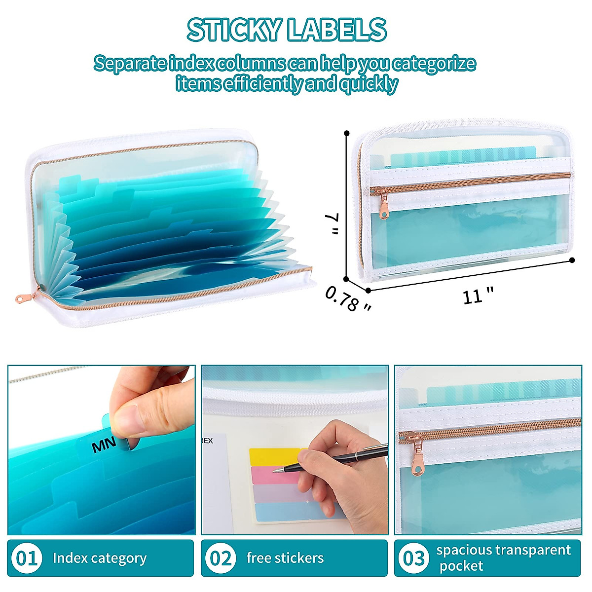 13 Pocket Coupon Receipet Teal Junior Size Accordion Folder 11 x 7 inch Expanding File Folders Zipper Closure Small Organizer Receipt File Folders for Purse Cars Checks Tickets Tax Item Pay Bill