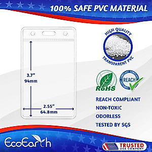 EcoEarth Vertical No Zipper ID Name Badge Holder with Soft Edge (Clear, 2.25x3.5 Inch, Bulk 100 Pack), Quick Loading Plastic Card Pouch, Nametag Sleeves