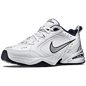 Nike Men's Air Monarch IV Cross Trainer, White/Metallic Silver, 10.5