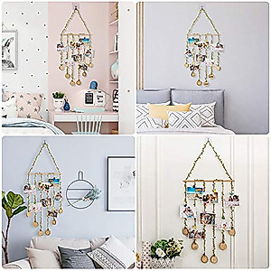 Hanging Photo Display, Wall Hanging Photo Holders Multi Photo Display with 8 Wood Clips and 1 Wall Hook, Picture Holders Frame Collage Decoration for Home Office Nursery Room Dorm Holiday Card Display