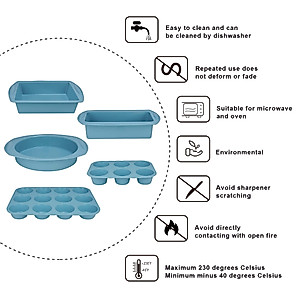 Economical 7in1 Nonstick Silicone Baking Cake Pan Cookie Sheet Molds Tray Set for Oven, BPA Free Heat Resistant Bakeware Suppliers Tools Kit for Muffin Loaf Bread Pizza Cheesecake Cupcake Pie Utensil