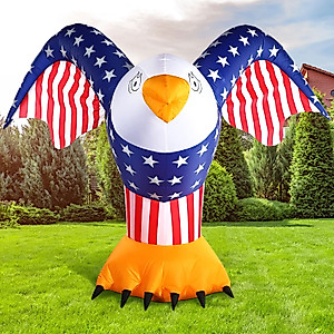 Kathfly 6FT Patriotic Inflatable Decor Independence Day American Flag Blow up Eagle Built in LED Light/Blower for Parade Veterans 4th of July Lawn Outdoor