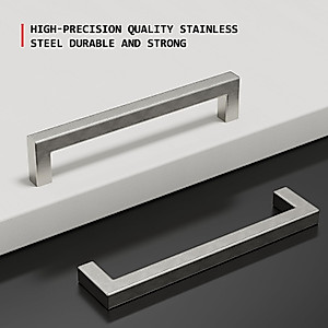 homdiy 10 Pack 5 Inch Brushed Nickel Cabinet Pulls Cabinet Handles Square Door Handles Modern Dresser Drawer Stainless Steel Hardware