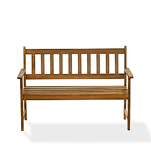 East West Furniture BBTB0NA Belmont Wooden Patio Bench with Backrest - Acacia Wood, 48x22x33 Inch, Natural Oil