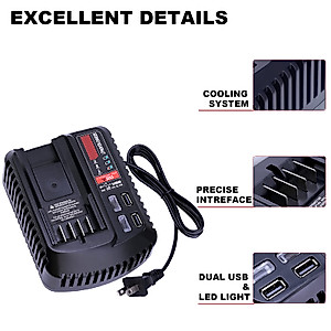 Kotoate 20V Battery Charger Replacement for Craftsman V20 Battery Charger CMCB104 Compatible with Craftsman V20 20-Volt Max Lithium Ion Battery CMCB202 CMCB204 CMCB201 CMCB205 CMCB102, with 2 USB Port