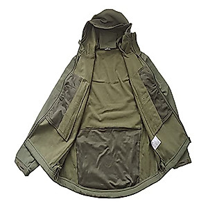 TACVASEN Men Windproof Softshell Tactical Hoodie Fleece Hunting Jacket Coat Army Green,US L