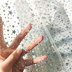HYANG Holographic Star Transparent PVC Super Clear Holographic Vinyl Faux Leather Sheets 1 Roll 12"X47" (30cmX120cm) for DIY Bows Earrings Bags DIY Crafts Making