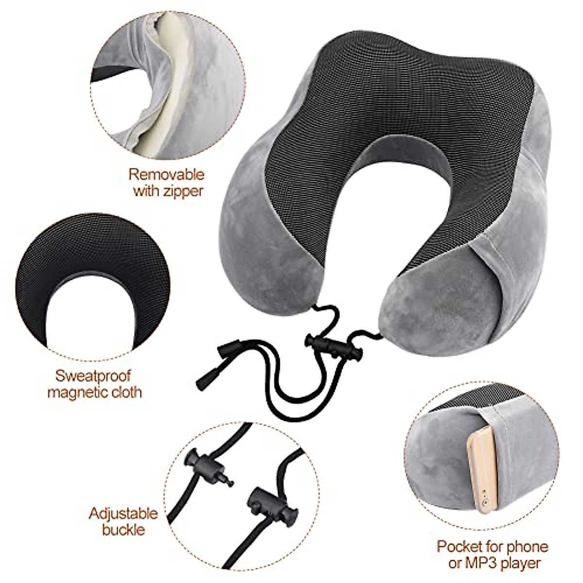 Faddare Travel Pillow, Memory Foam Neck Support Pillow Set, Comfortable Neck and Head Support Pillow, Travel Neck Rest Cushion for Plane Car Train Office(Grey)