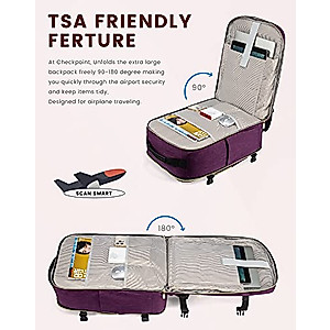 LOVEVOOK Large Travel Laptop Backpack Women, 40L Flight Approved Carry on Backpack Waterproof 17.3inch Luggage Daypack Business Weekender Overnight Backpacks Bag with 3 Packing Cubes, Purple