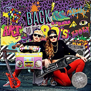 143 PCs 90s Party Decorations, Homond 90s Themed Birthday Party Decorations Backdrop Balloon Garland Arch Cutout Tablecloth Cupcake Toppers Gold Chain 4D Laser Disco Ball Explosion Star Retro