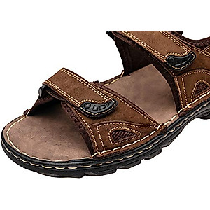 Jousen Men and Women's Sandals Leather Outdoor Beach Sandal Open Toe Water Strap Sport Sandal (AMY661 Dark Brown 10)