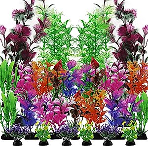 PietyPet 25 Pack Aquarium Plants, Fish Tank Decoration Colorful Artificial Fish Tank Decor Plants Aquarium Decorations for Household and Office Aquarium Simulation, Small to Large and Tall