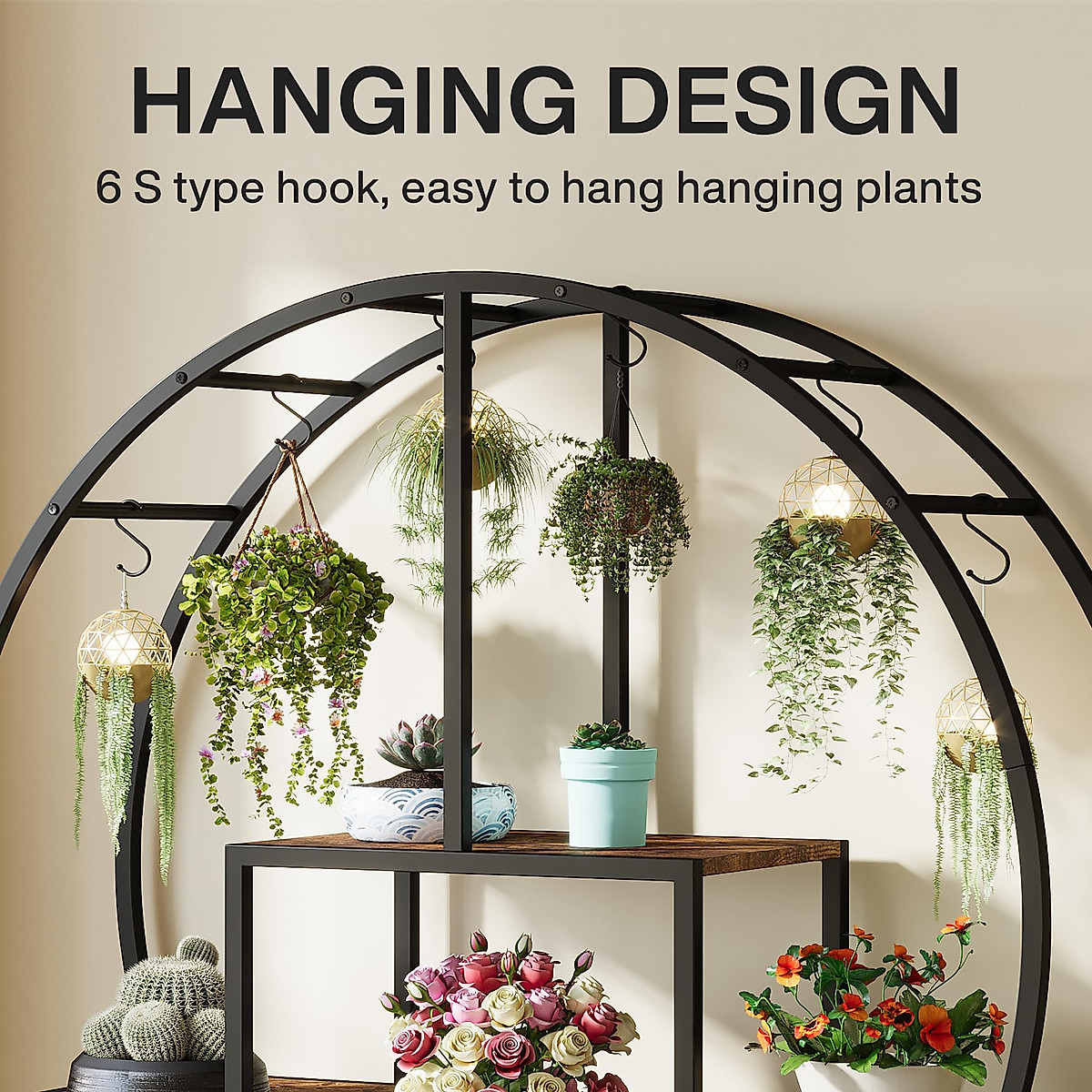 Tribesigns 65" Large Bookshelf Bookcase, Industrial Round Etagere Bookshelves with 7-Tier Storage Shelving, Open Display Shelves Wood Plant Stand for Living Room, Bedroom, Home Office