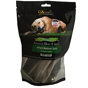 Deluxe Naturals Elk Antler Dog Chews | Long-Lasting A-Grade Premium Elk Antler Chews for Dogs from Naturally Shed Elk Antlers Collected in The USA, Split, Medium (Pack of 4)