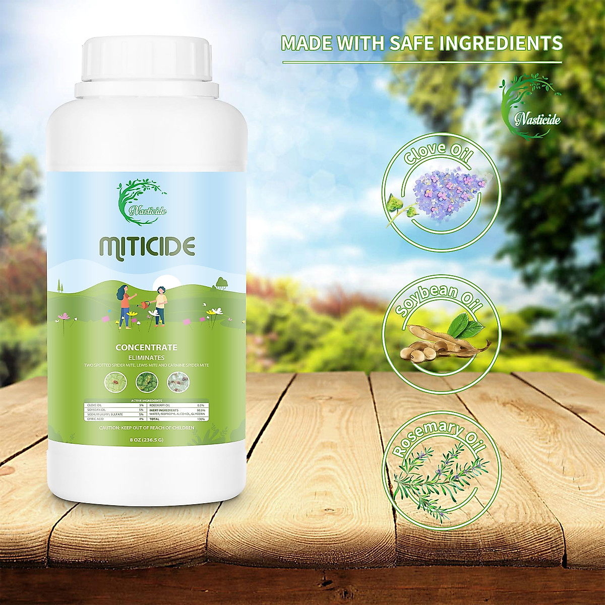 Nasticide Natural Miticide for Plants, Pesticide Concentrate Spray, Organic Disease Control Miticide for Lawns, Eliminates Two Spotted Spider Mite, Lewis Mite, and Carmine Spider Mite