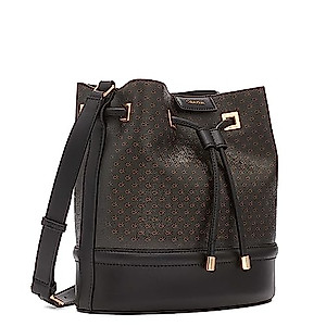 Calvin Klein Women's Ash Crossbody Bag – Vegan Leather, Monogram, 2 Pockets, Brown/Khaki/Black, One Size