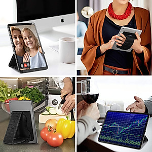 FINTIE Universal Tablet Hand Strap Holder - [Dual Stand Supports] Detachable Padded Hook & Loop Fastening Handle Grip with Adhesive Patch for iPad/Galaxy Tab and All 7-11" Tablets, Black