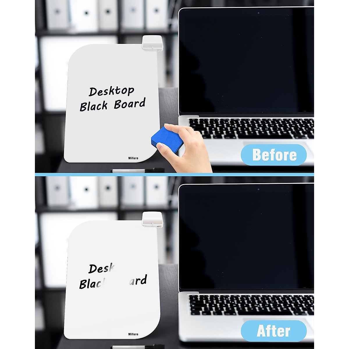 Mifuro 12 x 8 Inches Glass Desktop Whiteboard, Small Dry Erase White Board with Storage Unit, Computer Keyboard Stand, Desk Organizers for Office, Home and School Accessories Supplies (White)…