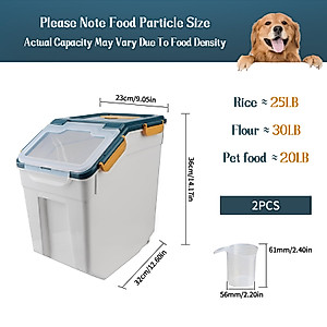 Qiveno Large Flour Storage Container Bin 25Lb, 2Pack Airtight Rice Storage Containers with Wheels Seal Locking Lid, BPA Free with Measuring Cup&Scoop for Flour, Rice, Grain(Blue)