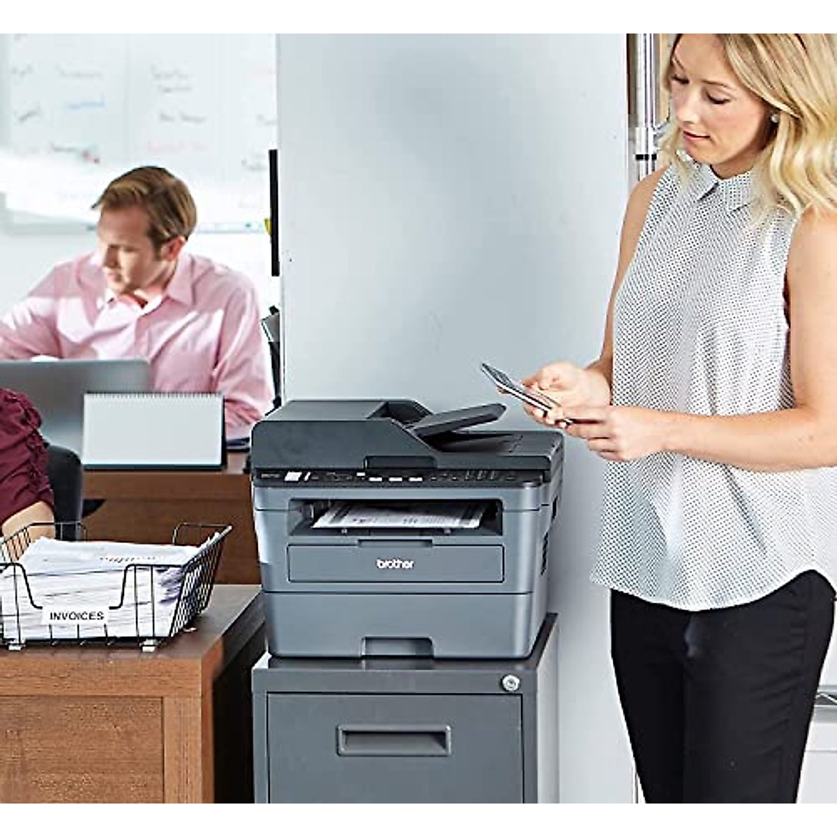 Brother MFC L26 Series All-in-One Laser Printer, Print, Copy, Scan, Fax - 26 ppm, 2400 x 600 dpi, 250 Sheets, Wireless, Mobile Printing, Auto 2-Sided Printing, with MTC Printer Cable