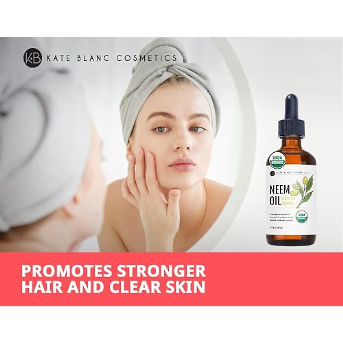 Kate Blanc Cosmetics Neem Oil for Skin, Hair & Face. Safe for Dog, Plants, Scalp & Hair Growth (4oz, Organic, Cold Pressed, Concentrate)