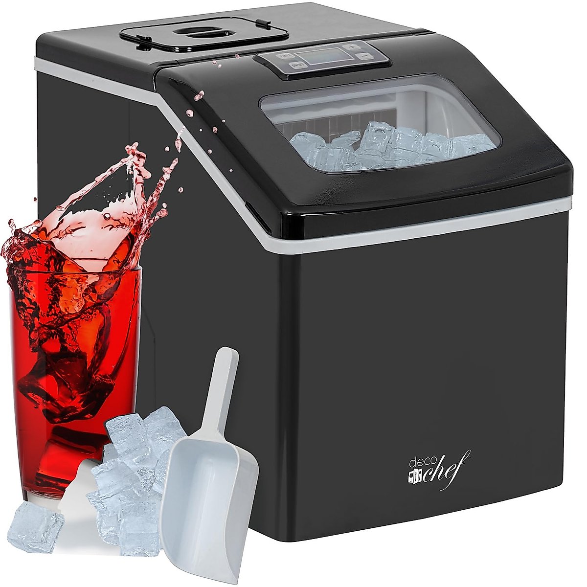 Deco Chef Countertop Ice Maker 40LB/24H, 24 Full Cubes Every 15 Minutes, Adjustable Size, Digital Control and Timer, Self-Cleaning, EZ Access Flip Lid, Scoop Included, Black