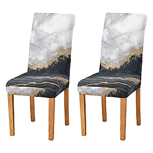 xigua Universal Dining Chair Cover 4-Piece Set, Black White Gold Marble Removable Washable Dining Chair Slipcovers Protective Cover for Home Party Decor