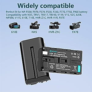 Artman NP-F550 Battery 2-Pack and Wall Charger for Sony NP F550, F530, F970, F960, F770, F750, F330, CCD-SC55, TR516, TR716, TR818, TR910, TR917 Camera, CN-160, CN-216 LED Video Light (2600mAh)