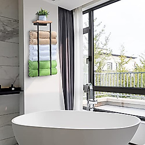 Towel Rack Wall Mounted - KEGII Towel Racks with New Upgrade Wood Shelf, Towel Storage Wall Can Holds Up to 5 Large Size(63x40 inch) of Rolled Towels