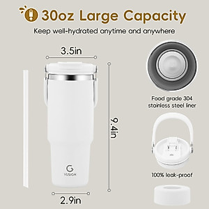VUSIGN 30 oz Tumbler with Handle and Flip Straw, Stainless Steel Vacuum Insulated Water Bottle Travel Mug Thermal Cup for Home, Office, Car, Outdoors, Sports, Cream