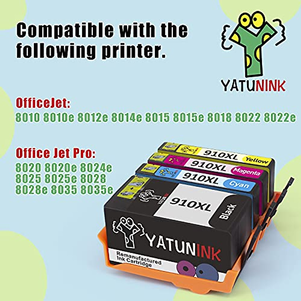YATUNINK Remanufactured Ink Cartridge Replacement for HP 910 XL 910XL Ink Cartridges Combo Pack 3YL65AN 3YL62AN 3YL63AN 3YL64AN for HP OfficeJet 8035 OfficeJet 8028 8025 8022 8020 Printer(4 Pack)