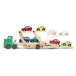 Melissa &amp; Doug Car Carrier Truck and Cars Wooden Toy Set With 1 Truck and 4 Cars - Wooden Cars, Vehicle Toys, Push And Go Wooden Trucks For Toddlers And Kids Ages 3+