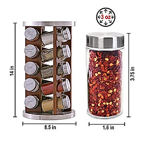 Orii 20 Jar Dark Acacia Wood Spice Rack with Spices Included - Rotating Tower Organizer for Kitchen Spices and Seasonings, Free Spice Refills for 5 Years (Dark Stained Acacia Wood)