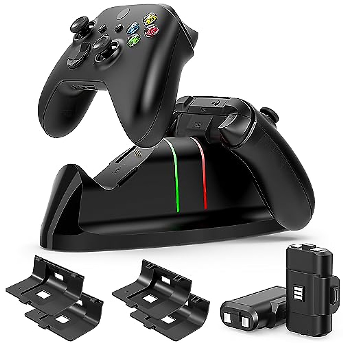 Xbox Controller Charger Station with 2x1400mAH Rechargeable Battery Packs,Charging Station Dock for Xbox Series X/S/One/Elite Wireless Controller Charger Games Accessories