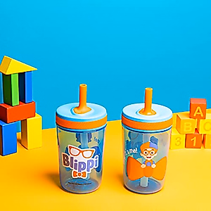 Zak Designs Blippi Kelso Toddler Cups For Travel or At Home, 15oz 2-Pack Durable Plastic Sippy Cups With Leak-Proof Design is Perfect For Kids (Blippi)