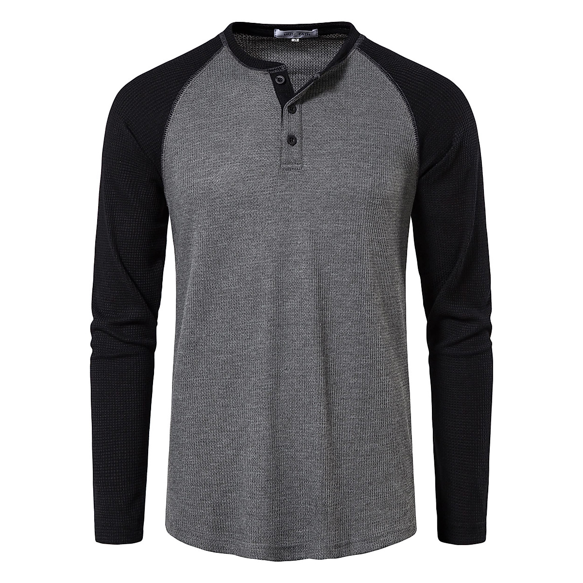 MUSE FATH Men’s Waffle Authentics Long Sleeve Henley Shirt Casual Button Placket T-Shirt-Dark Grey-L