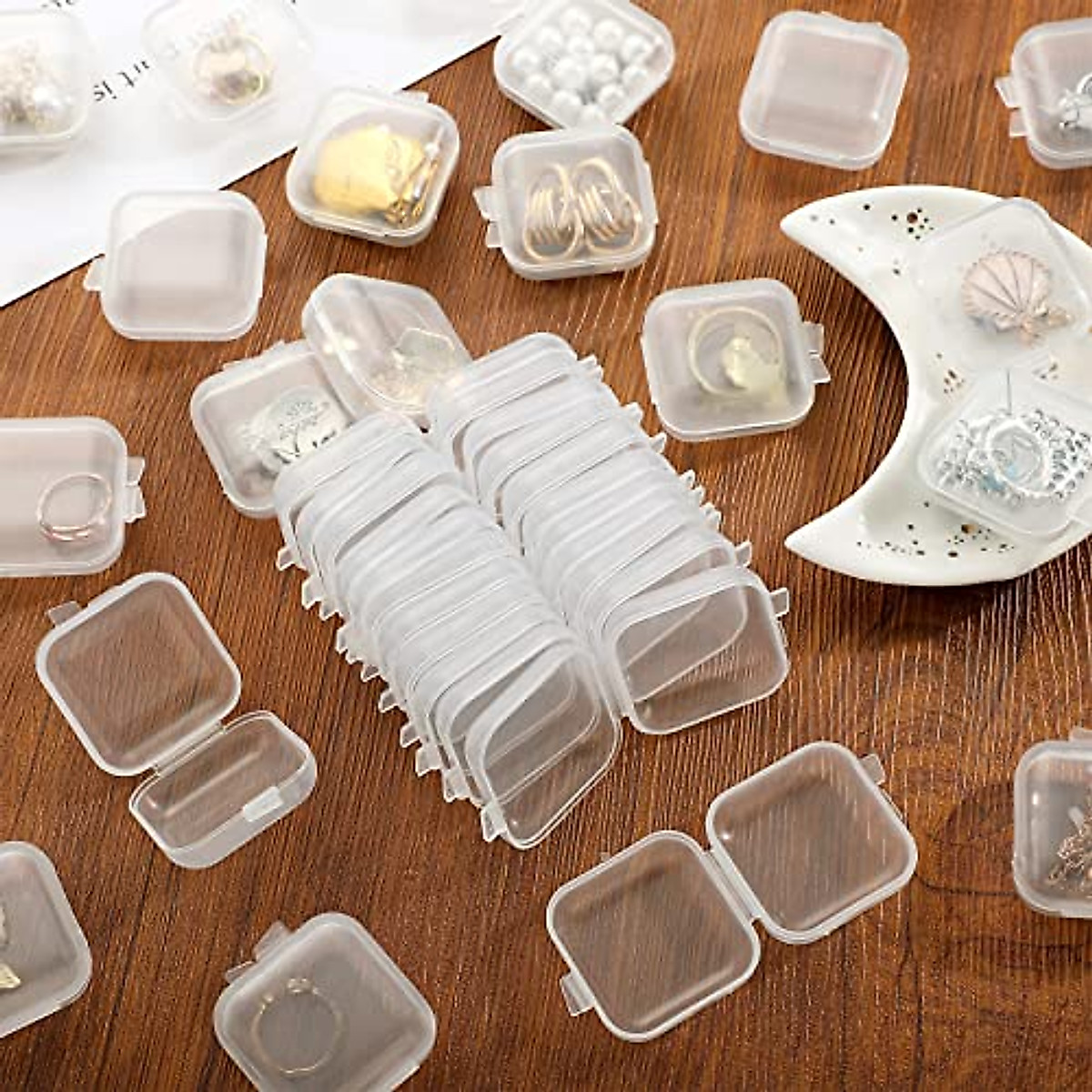 100 Pack Mini Clear Jewelry Box Earring Organizers with Hinged Lid Small Plastic Storage Box for Earrings Chains