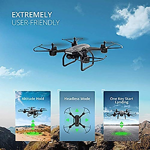 DEERC Drone with Camera for Adults 2K Ultra HD FPV Live Video Wide Angle, Altitude Hold, Headless Mode, Gesture Selfie, Waypoints Functions RC Quadcopter with 2 Batteries and Backpack