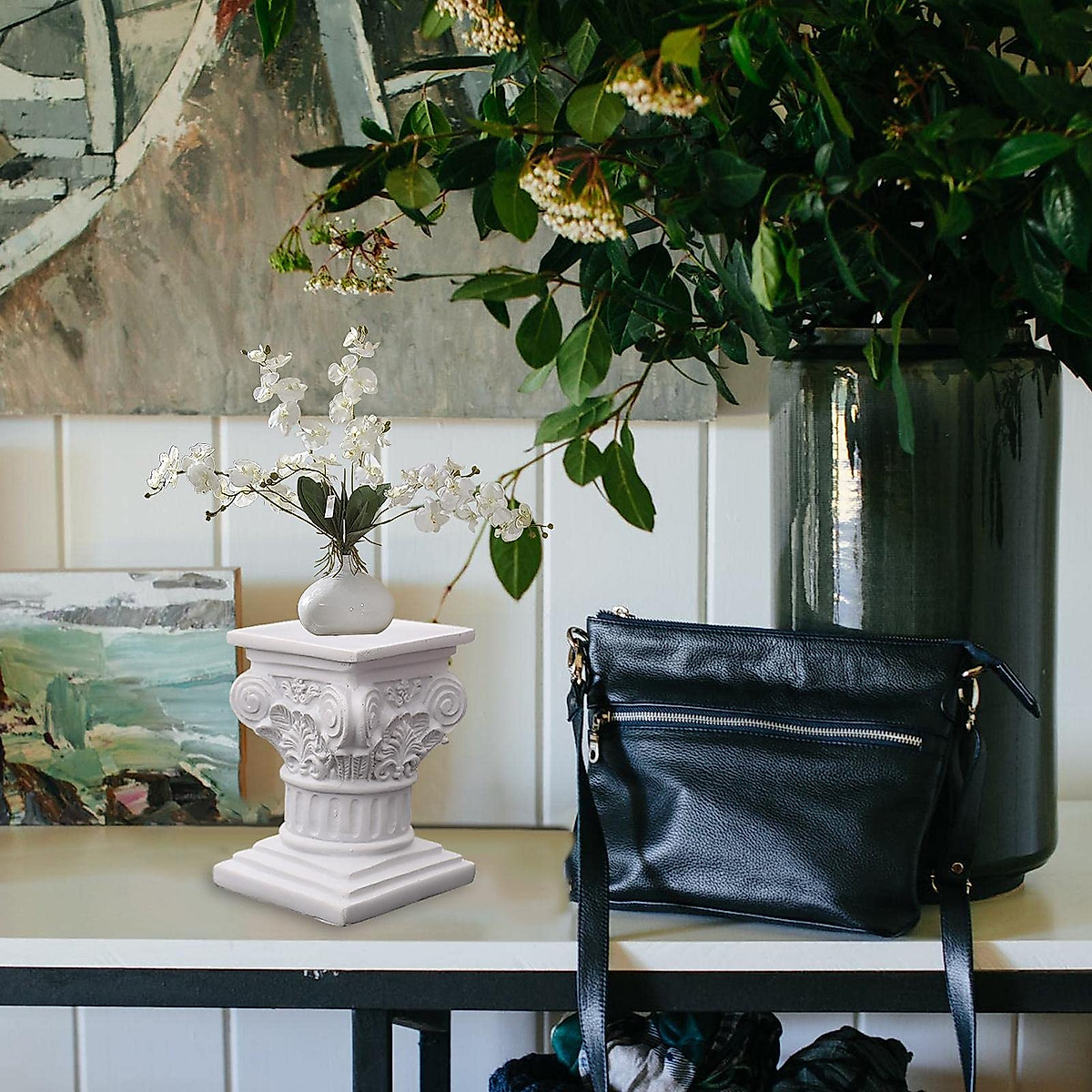 soarflight Roman Pillar Greek Column Resin Statue Figurine Base Pedestal Stand Birthday Party Wedding Table Sand Game Decor Supplies Great for Home Garden Classy, White, Square Small