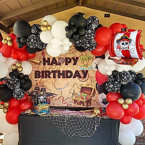 120pcs Pirate Balloon Garland Kit, Red Black White Skull Metallic Gold Balloons Arch for Pirate Ship Theme Sea Sailing Graduation Halloween Baby Shower Boys Birthday Party Decoration Supplies