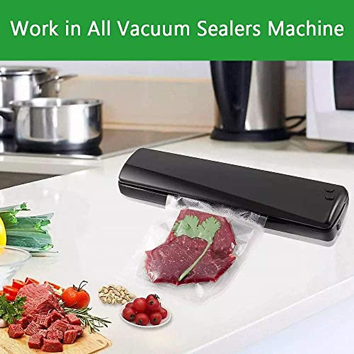 Vacuum Sealer Bags, GECHSAN Food Storage Vacuum Sealing Plastic Packaging Bags, 5 Pack(6" x 20'/ 8" x 20'/ 11" x 20') Heavy Duty Vacuum Seal Bag Rolls, Great for Sous Vide or Meal Prep, Work with Vacuum Sealer, BPA Free.
